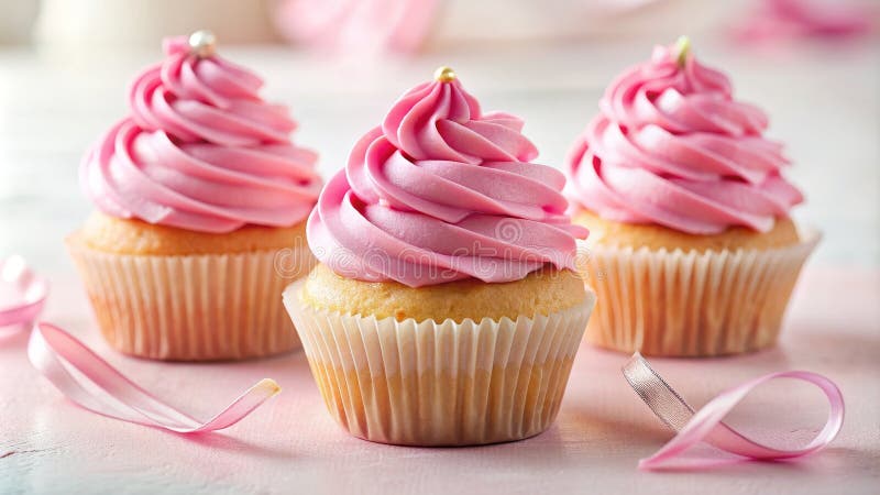 Pink Swirl Cupcakes with Ribbons, Bakery, Dessert, Cupcakes, Pink Stock ...