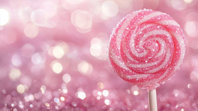 Pink Swirled Lollipop with Sugar Crystals on a Sparkling Background ...