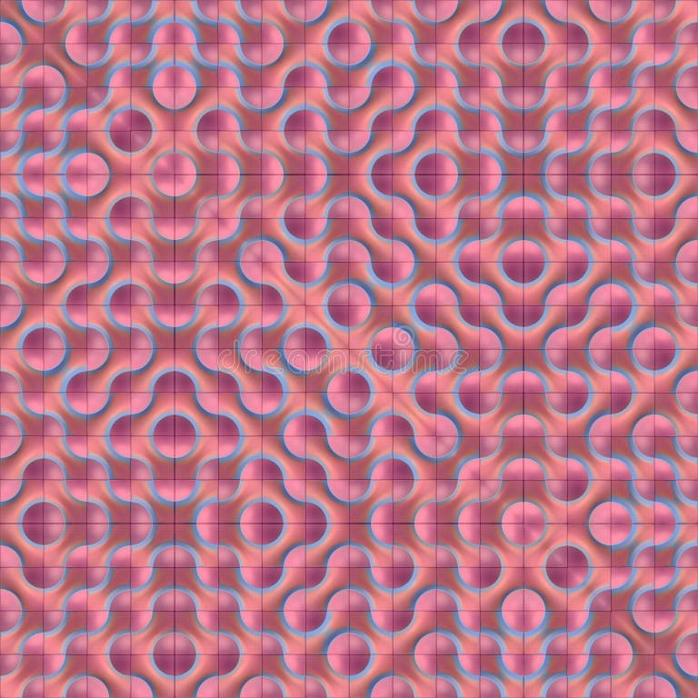 Pink Symmetrical Tile Pattern with Wavy Lines and Circles. 3d Rendering ...