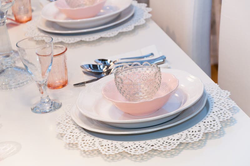 Pink table setting stock photo. Image of design, dining - 36459478