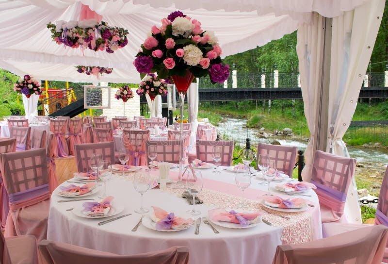 Pink Tables in Outdoor Restaurant Stock Photo - Image of comfortable ...