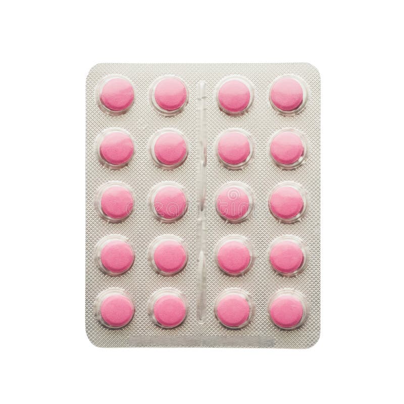 20 Pink Tablets in a Silver Blister on White Isolated without Shadow ...