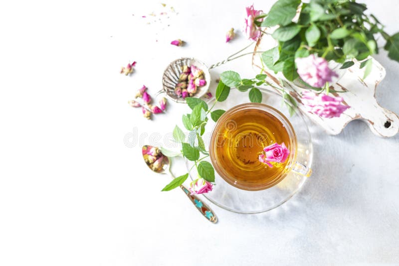 Pink Tea Buds, a Glass Cup and Vintage Strainer Stock Photo - Image of ...