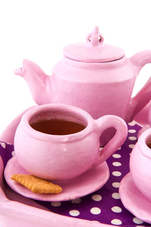 Pink tea service stock image. Image of clay, cookie, isolated - 16674703