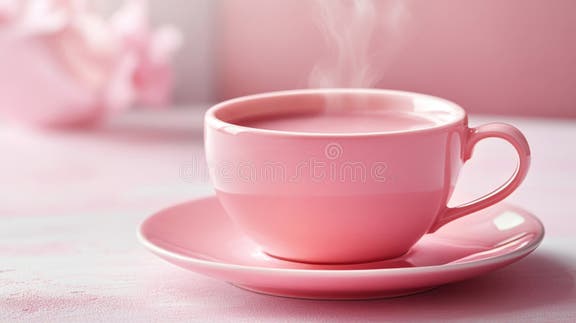 Pink Teacup with Steam on Pink Surface Stock Illustration ...