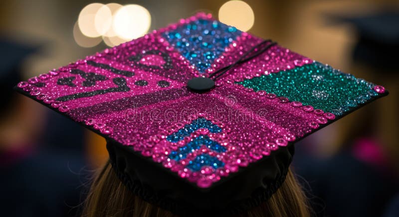 Pink Teal and Blue Sequined Graduation Cap Stock Photo - Image of ...