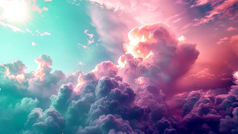 Pink and Teal Cloudscape at Sunset Stock Illustration - Illustration of ...