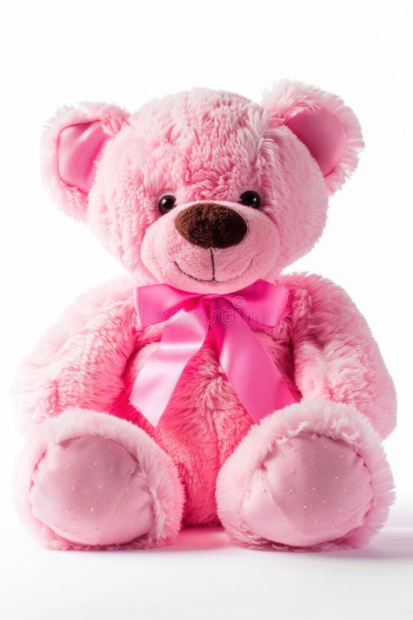 Pink Teddy Bear with Ribbon. Generative Ai Stock Illustration ...