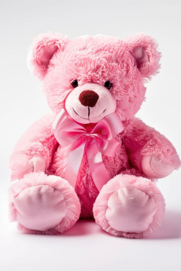 Pink Teddy Bear with Ribbon. Generative Ai Stock Illustration ...