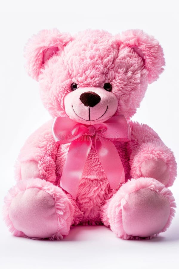Pink Teddy Bear with Ribbon. Generative Ai Stock Illustration ...