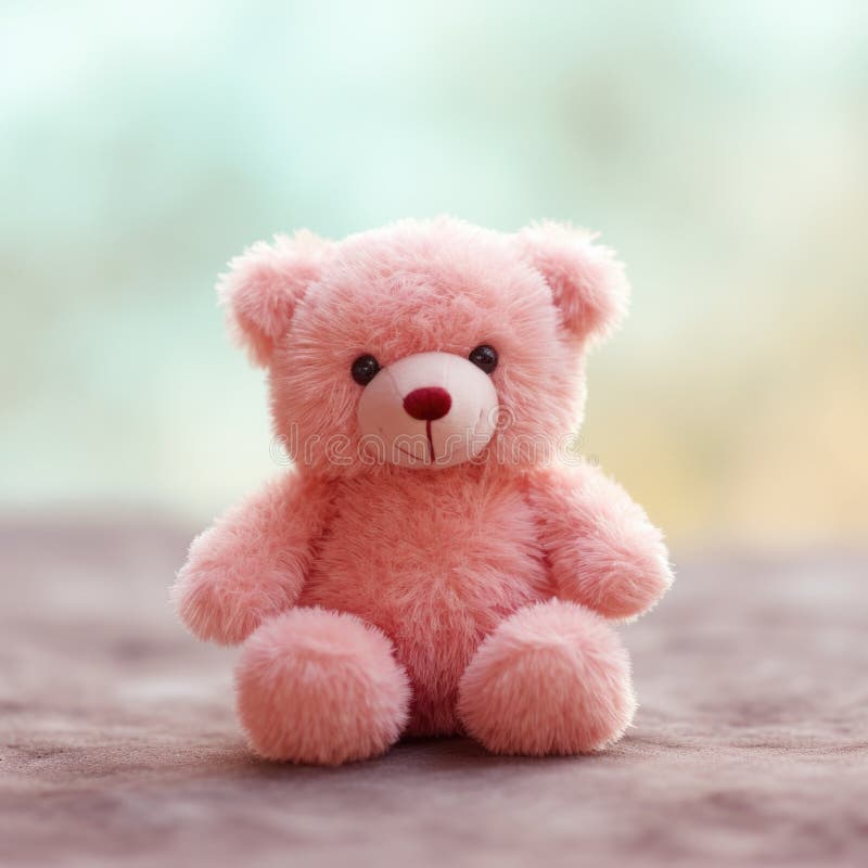 A Pink Teddy Bear Sitting on a Table, AI Stock Image - Image of nature ...