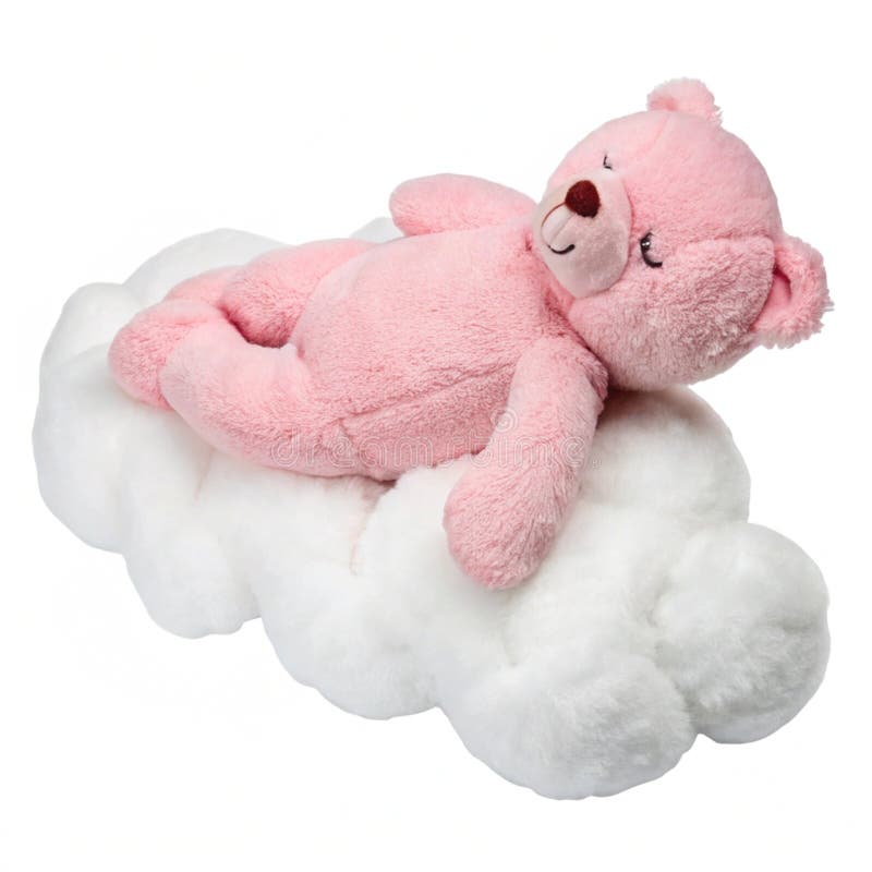Pink Teddy Bear Sleeping on a Cloud on Transparent Background Stock ...