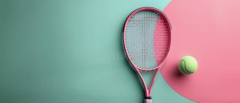 Pink Tennis Racket and Ball on Green and Pink Surface Stock Photo ...