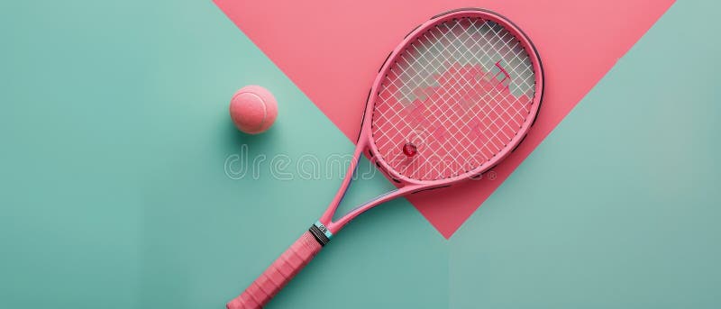 Pink Tennis Racket and Ball on Green and Pink Surface Stock Image ...