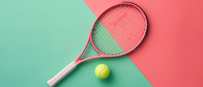 Pink Tennis Racket and Ball on Green and Pink Surface Stock Image ...
