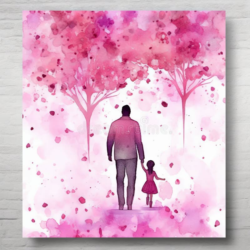 Pink Theme Portrait of a Dad and Daughter Generative AI Stock ...