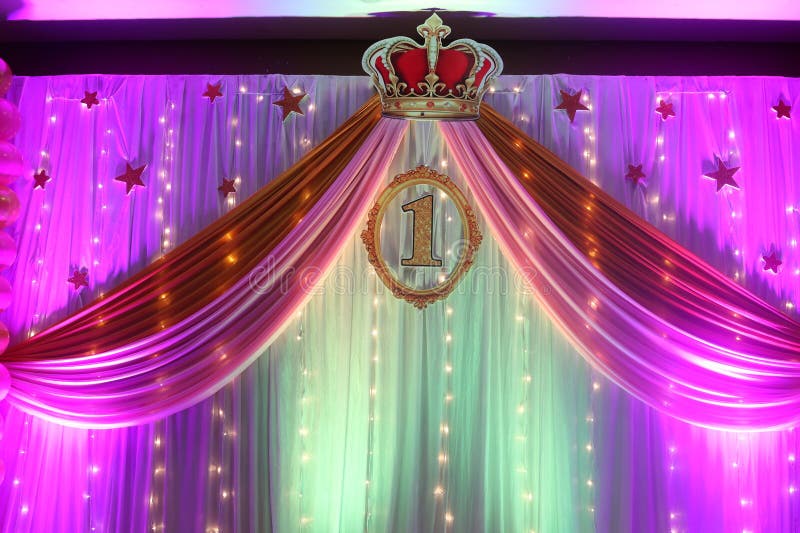 Pink Theme Stage Decoration for First Birthday Stock Image - Image of ...