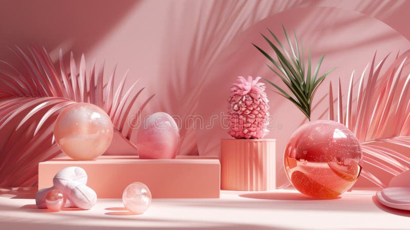 Pink Themed Abstract Art with Tropical Elements Stock Photo - Image of ...