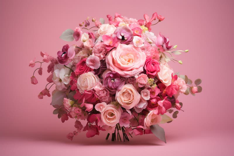 Pink Themed Bridal Bouquet, Pink Life Stock Illustration - Illustration ...