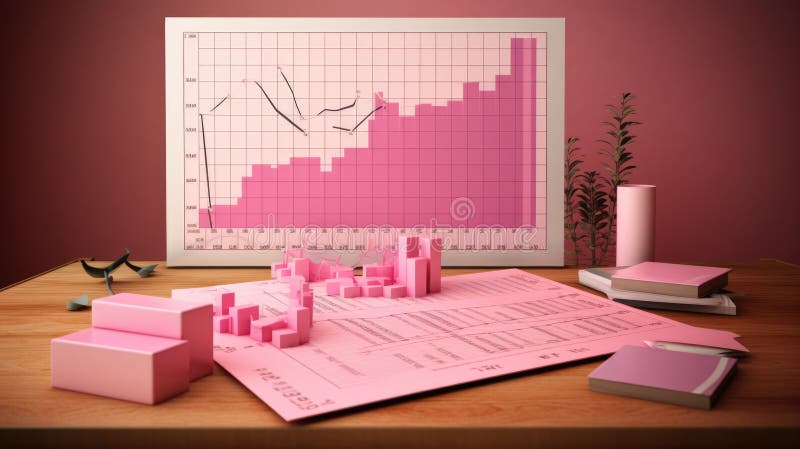 Pink Themed Financial Growth Chart with 3D Elements Stock Illustration ...