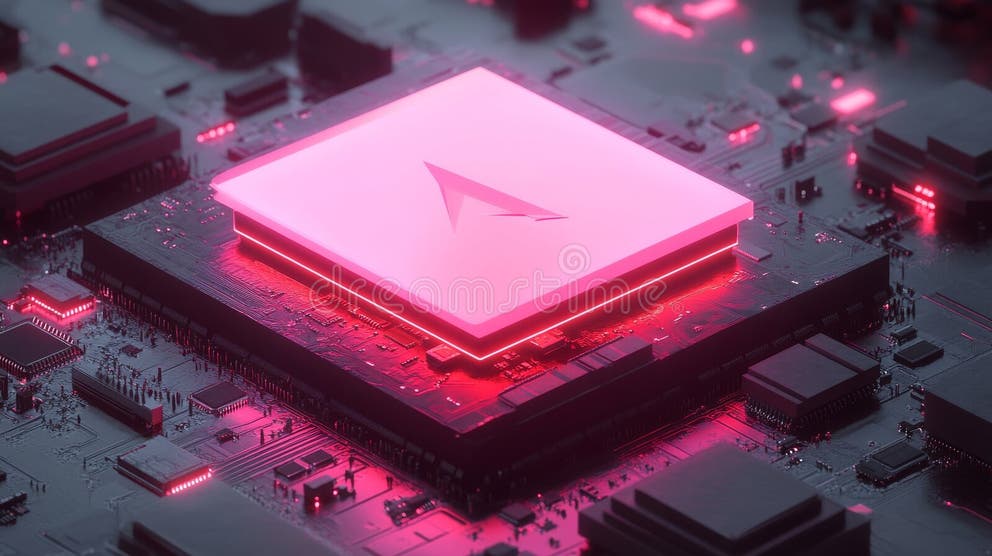 A Pink-themed Minimalist Tech Abstract Featuring a Cube on a Computer ...