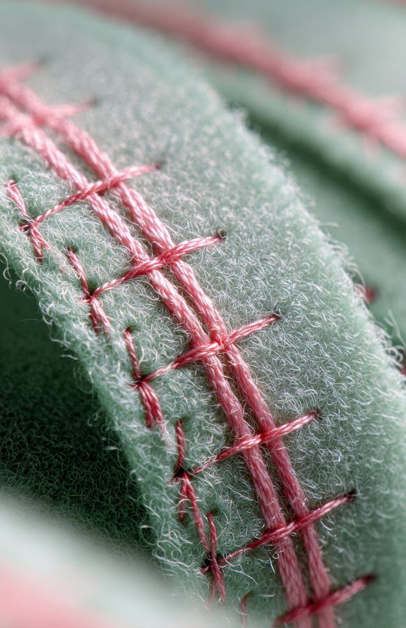 Pink Thread Stitching Green Felt Fabric Creating Textured Surface Stock ...