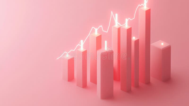 Pink Three-dimensional Bar Graph Shows Growth with Glowing Lines Stock ...