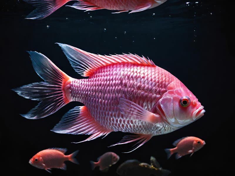 A Pink Tilapia Fish Swimming in a Tank with Plants Stock Illustration ...