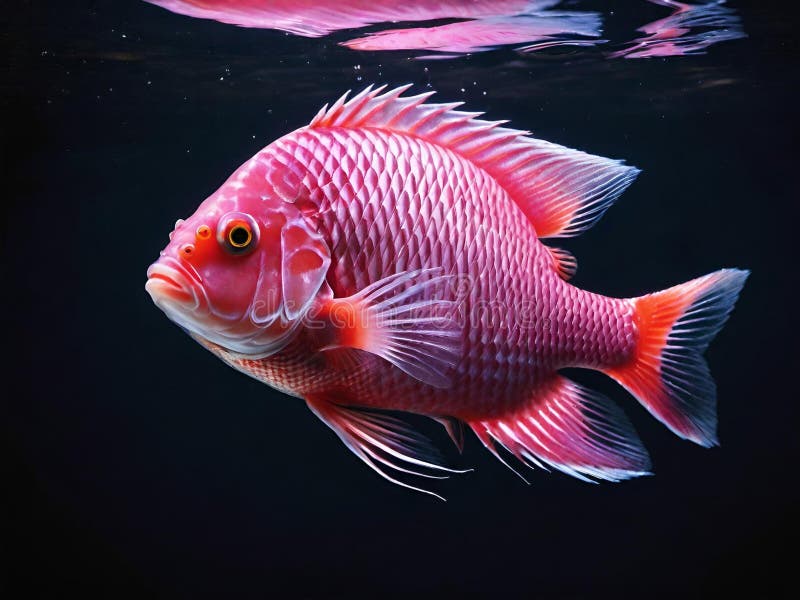 A Pink Tilapia Fish Swimming in a Tank with Plants Stock Illustration ...