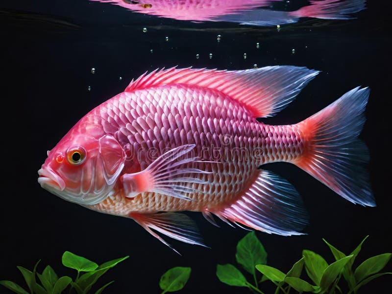 A Pink Tilapia Fish Swimming in a Tank with Plants Stock Illustration ...