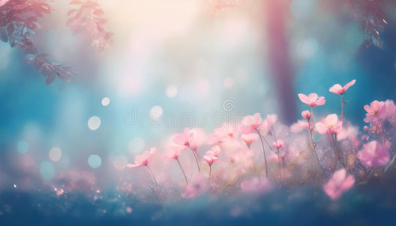 Pink Tiny Flowers Bokeh Blurred Spring Light Sky Stock Illustration ...