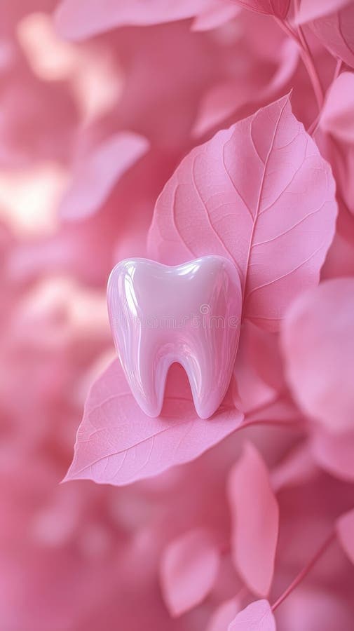 Pink Tooth on Pink Leaves, Surreal Concept Stock Image - Image of ...