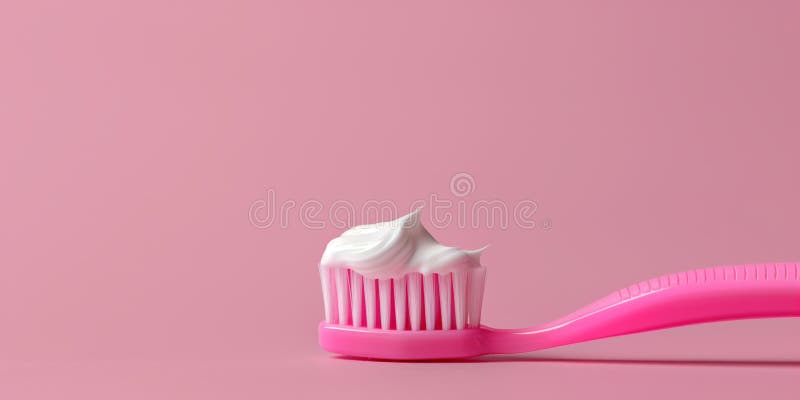 A Pink Toothbrush with a White Toothpaste on it Stock Photo - Image of ...
