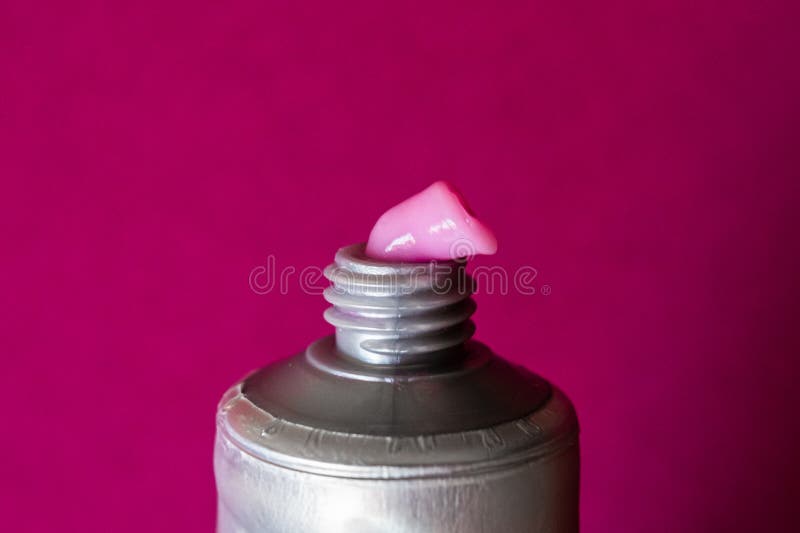 Pink Toothpaste in the Metallic Silver Tube. Pink Hand Cream Tube on ...