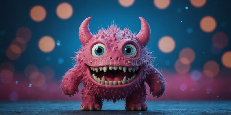 Pink Toothy Monster on a Blue Background. Stock Illustration ...
