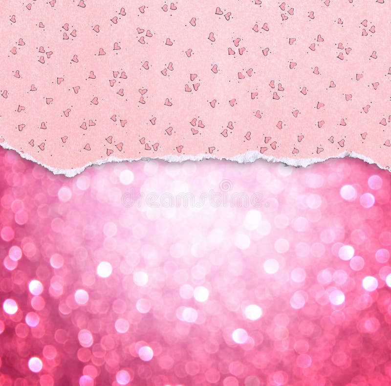 Pink Torn Paper with Hearts Pattern Over Pink Glitter Background Stock ...