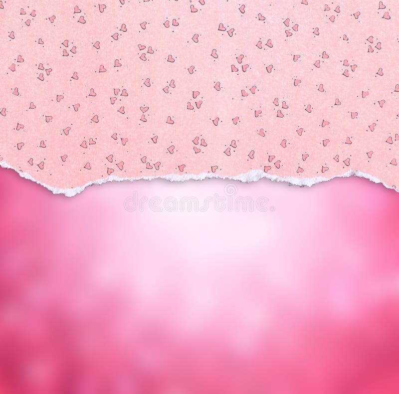 Pink Torn Paper with Hearts Pattern Over Pink Glitter Background Stock ...