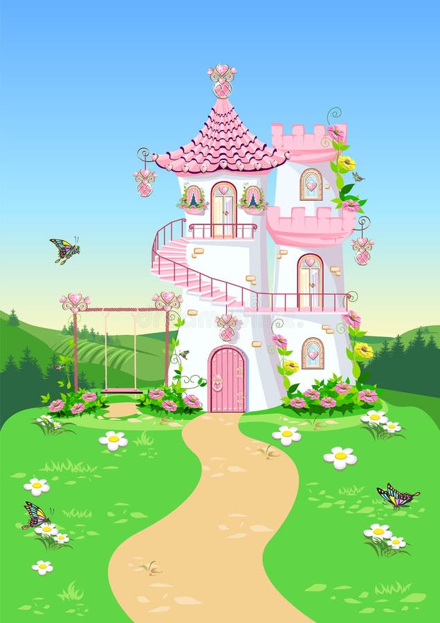 Pink Tower for the Princess Stock Vector - Illustration of magic ...