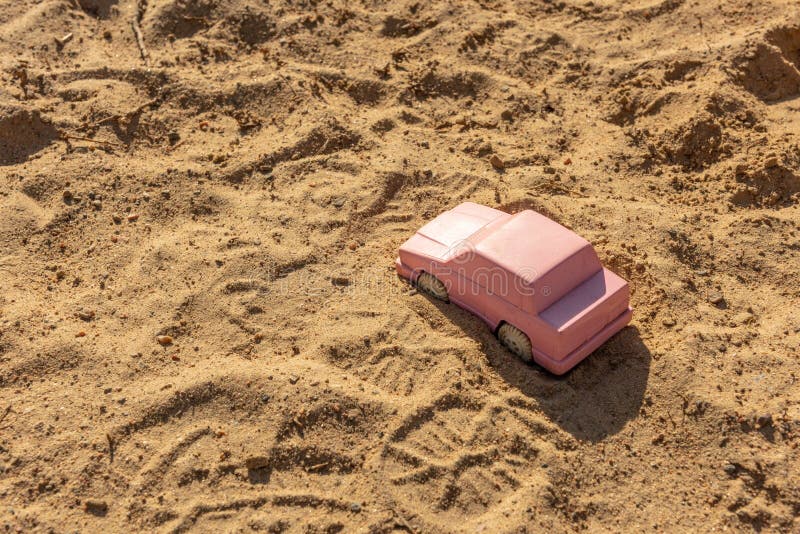 Pink Toy Car in the Sand at a Playground.. Stock Image - Image of cute ...