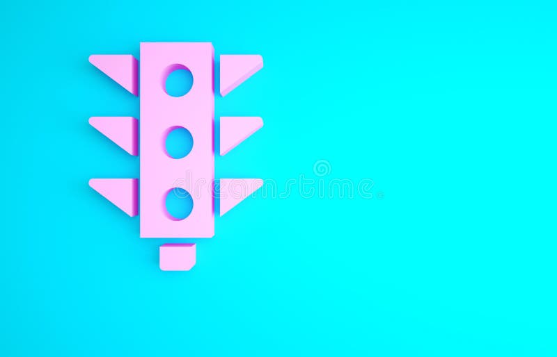 Pink Traffic Light Icon Isolated on Blue Background. Minimalism Concept ...