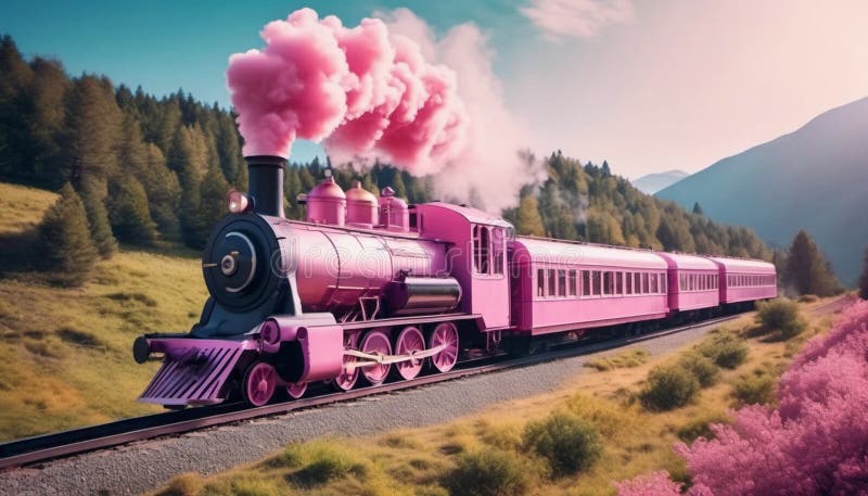 Pink Train Steam with Pink Steam Stock Illustration - Illustration of ...
