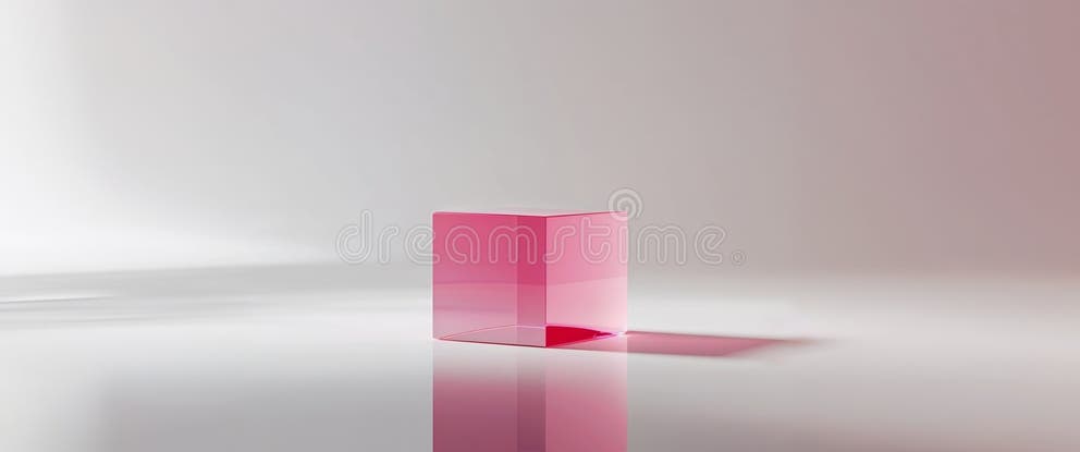 A Pink Translucent Cube Resting on a Reflective Surface Stock Image ...