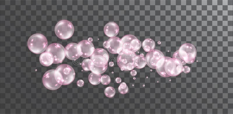 Pink Transparent Flying Bubbles Isolated on a Transparent Checkered ...