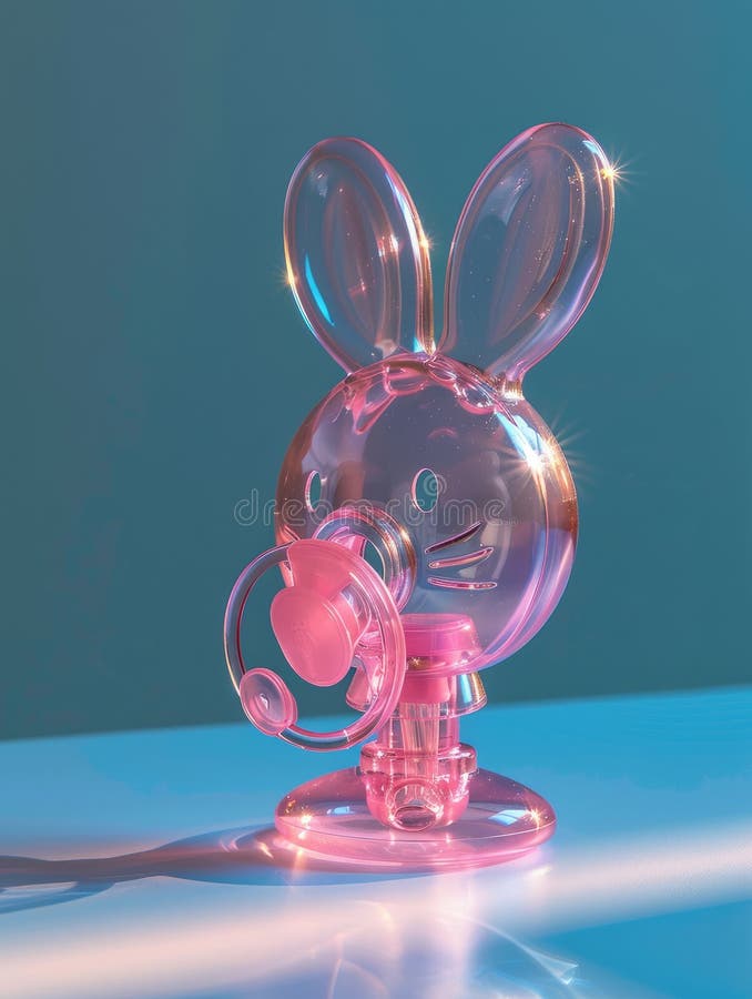 Pink Transparent Pacifier Shaped Like a Rabbit on a Blue Background ...