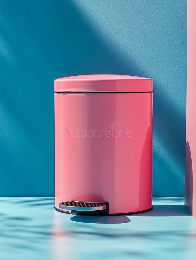 Pink Trash Can Against Blue Background with Shadow Stock Image - Image ...