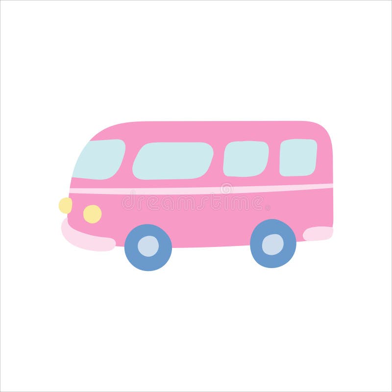 Pink Travel Bus on White Background. Vector Illustration in Flat Style ...