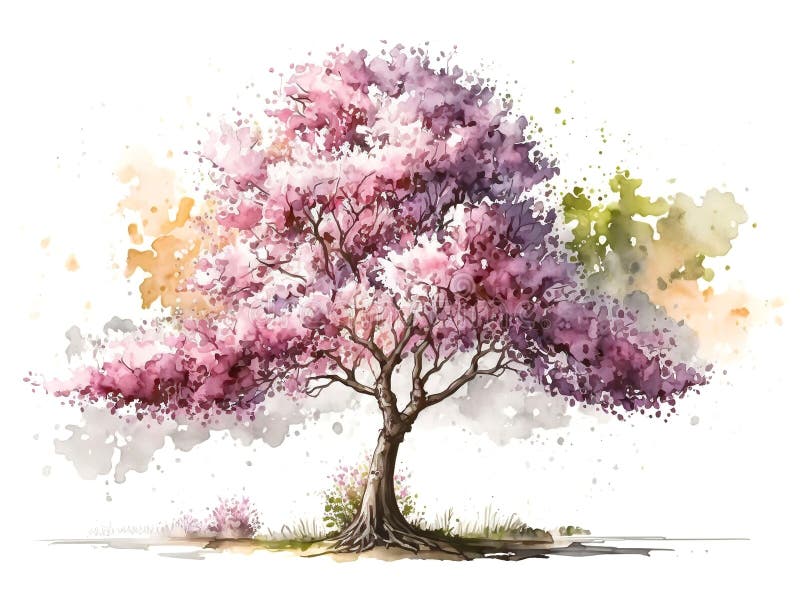 Pink Tree Blossom in Spring, Watercolor Illustration Generated by AI ...