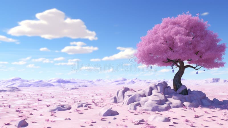 A Pink Tree in the Middle of a Desert Stock Illustration - Illustration ...