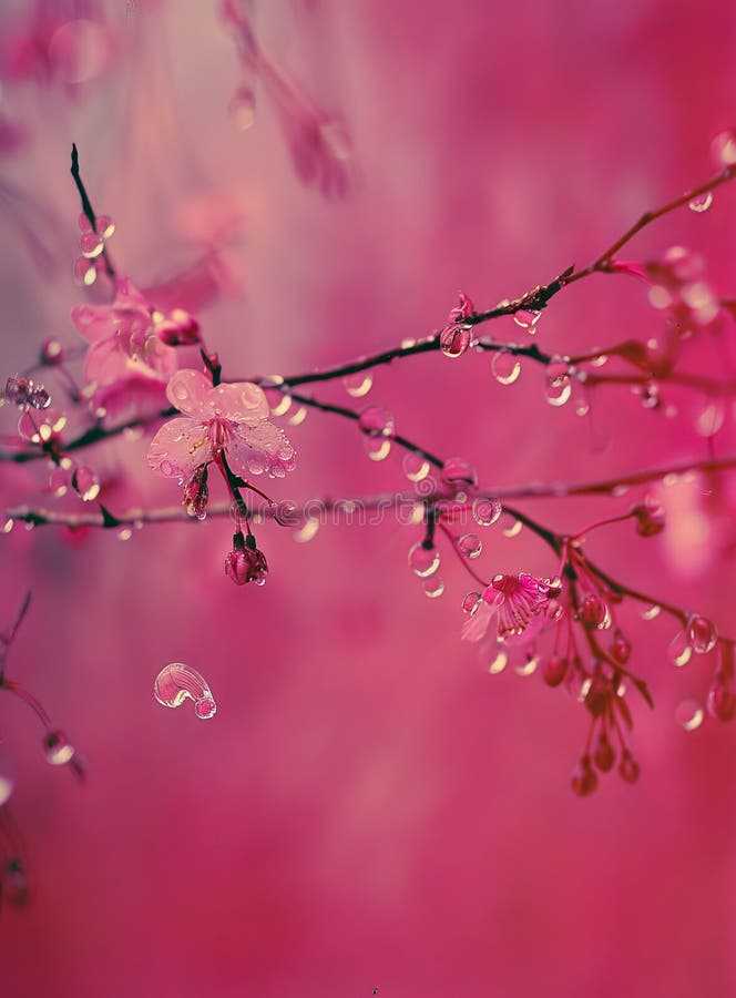 A Pink Tree with Water Drops on it Stock Image - Image of spring, rain ...