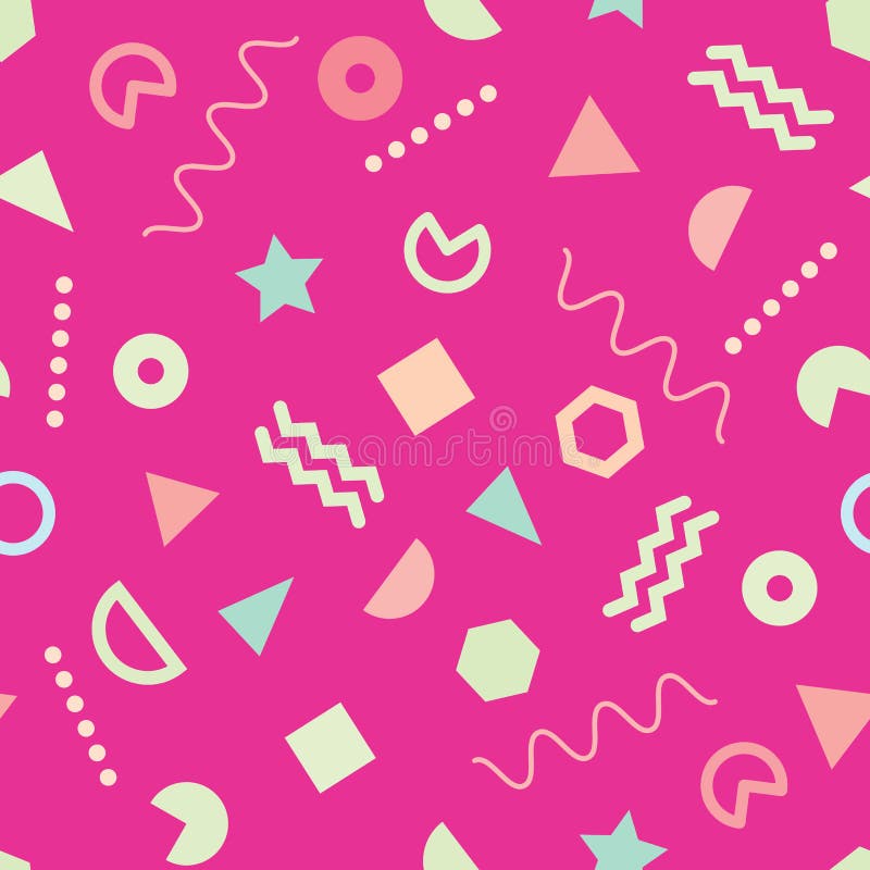Pink Trendy Memphis Style Seamless Pattern with Cute Geometric Shapes ... Pink Trendy Memphis Style Seamless Pattern with Cute Geometric Shapes ...